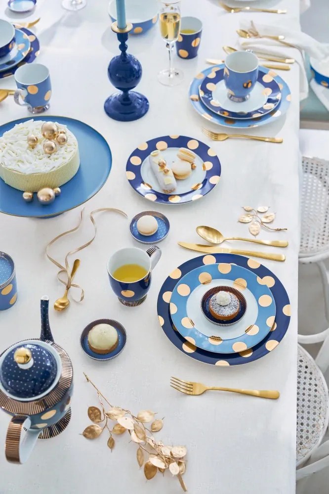 Pip Studio Dot Delight Navy-Gold sada 2ks hrnků 380ml, modro-zlatá (Sada 2 ks hrnků 380 ml z tenkostěnného porcelánu)