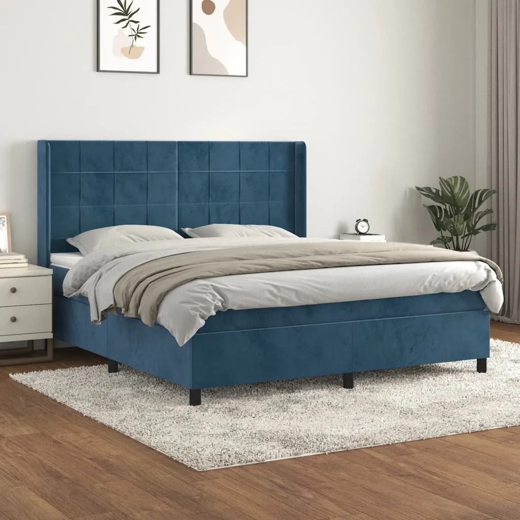 Box spring postel s matrací tmavě modrá 180x200 cm samet