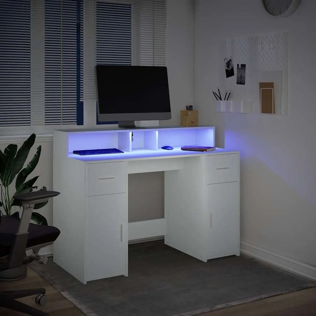 Psací stůl s LED světly bílý 120 x 55 x 91 cm kompozitní dřevo 3309411