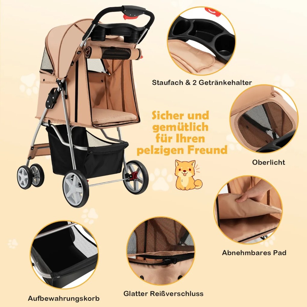 Costway Kočárek pro psy mazlíčky buggy do 15 kg – 81 × 45 × 101 cm, béžový