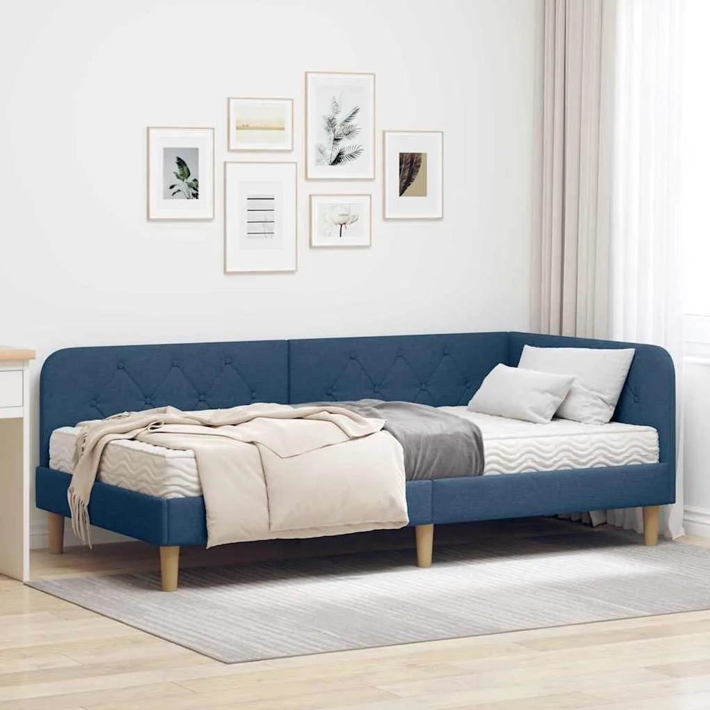 Rohový rám postele Modrá 100 x 200 cm textil 3394132