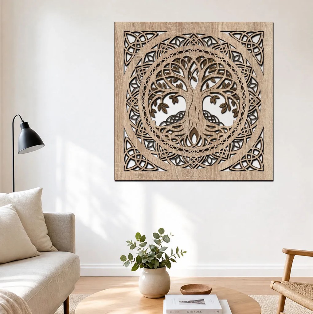 dřevo života 3vrstvý dřevěný Strom života PROPOJENÍ Zvolte rozměr šxv (cm): 40x40, Zvolte barvu dekoru: Javor-Ořech-Wenge