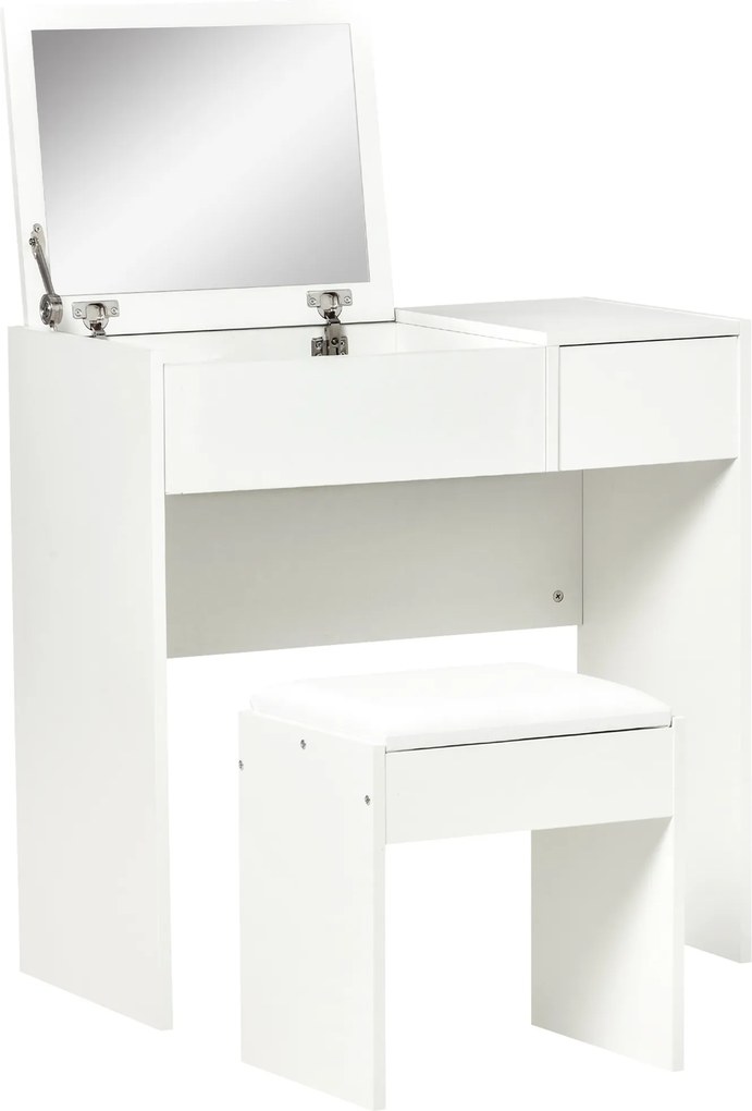 HOMCOM Moderní toaletní stolek 80Š x 40H x 79V cm se sklopným zrcadlem, zásuvkou a úložným prostorem + stůl