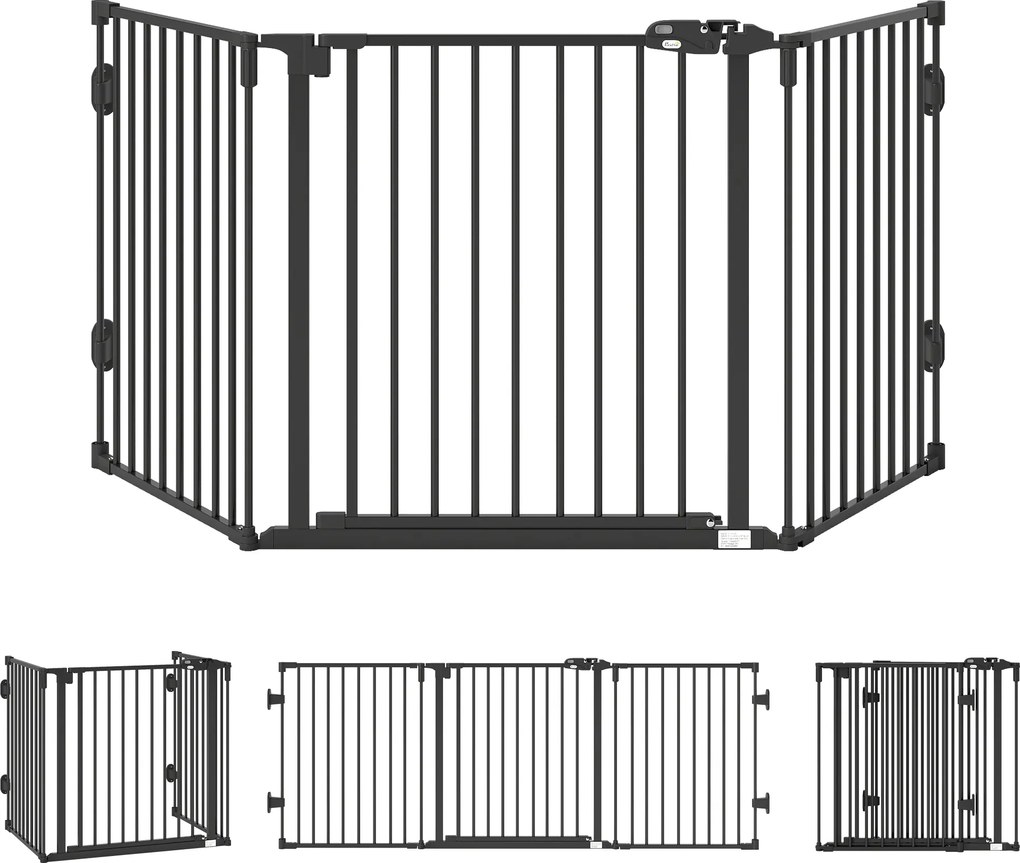 PawHut zábrana pro psy s automatickými dvířky Nastavitelná, skládací, 3 panely, 202,5x76cm| Aosom