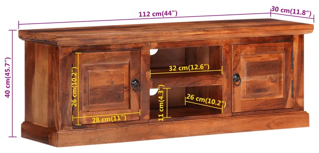 TV skříňka s dvířky 112 x 30 x 40 cm masivní akáciové dřevo