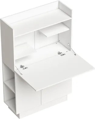 HOMCOM skládací počítačový stůl, počítačový psací stůl s skládací pracovní deskou, policemi a skříňkou, 80x30x128 cm, bílý