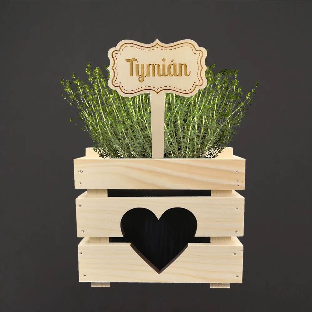 AMADEA Dřevěný zápich - cedulka na bylinky Tymián, výška 20 cm, český výrobek