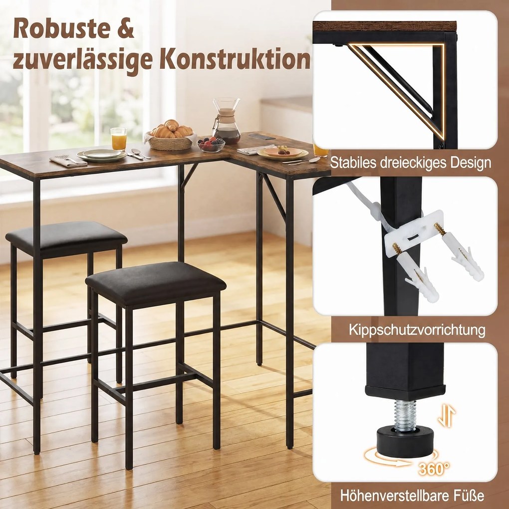 Costway Barový stolní set s 2 barovými židlemi, barový stůl