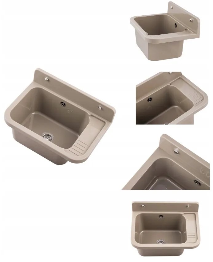 Sink Quality Universe, univerzální plastová výlevka 50x34x31 cm + sifon, 1-komorová, béžová, SKQ-KGK50-B
