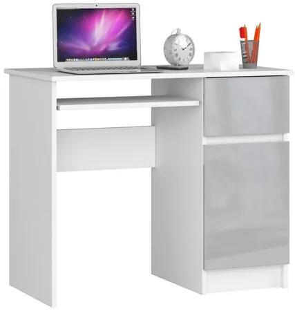 Počítačový stůl PIKSEL pravá bílá/metalic lesk