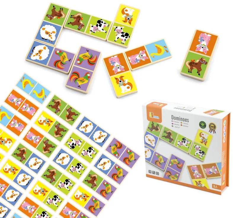 Viga Dřevěné domino pro děti Farma Montessori