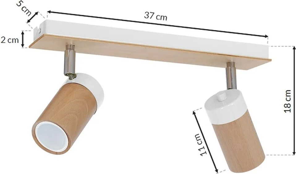 Bodové svítidlo Baron, 2x dřevěné/bílé kovové stínítko, w/dřevo