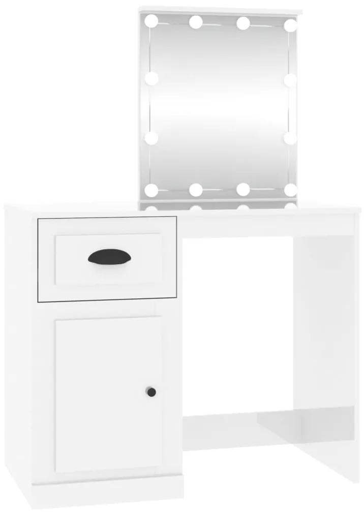 vidaXL Toaletní stolek s LED lesklý bílý 90 x 50 x 132,5 cm kompozit
