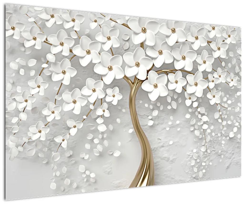 Obraz bílého stromu s květinami (120x80 cm), 40 dalších rozměrů