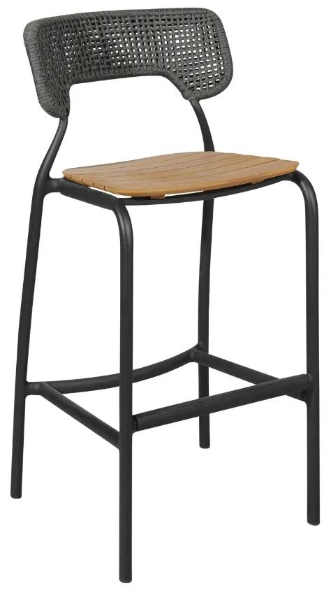 OnaDnes -20% Tmavě šedá zahradní barová židle No.102 Mindo s teakovým sedákem 78,5 cm