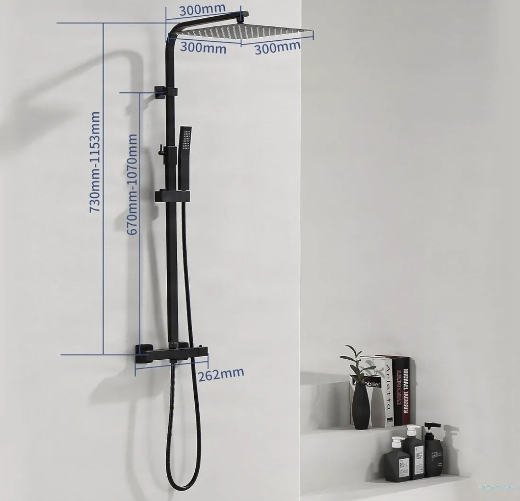 Nástěnný termostatický sprchový panel EYN NT9782 v černém a chromovaném provedení — Chrom
