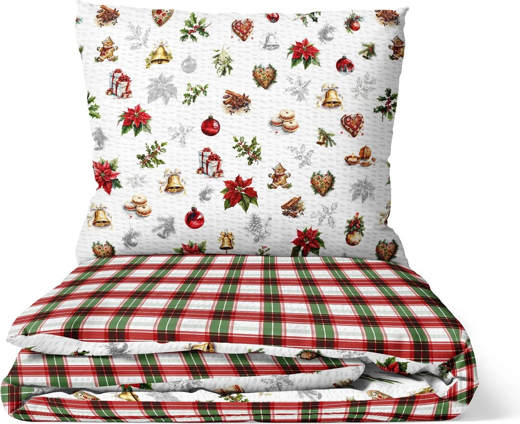 Krepové prodloužené povlečení Vánoční svátky - duo Velikost: 140 x 220 + 70 x 90