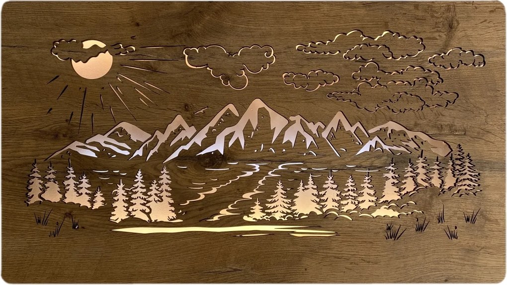 Li-Go "Hory" světelný obraz s baterií 80x45cm varianta ovládání: ovládání na obraze včetně dálkového ovladače, provedení povrchu: dub