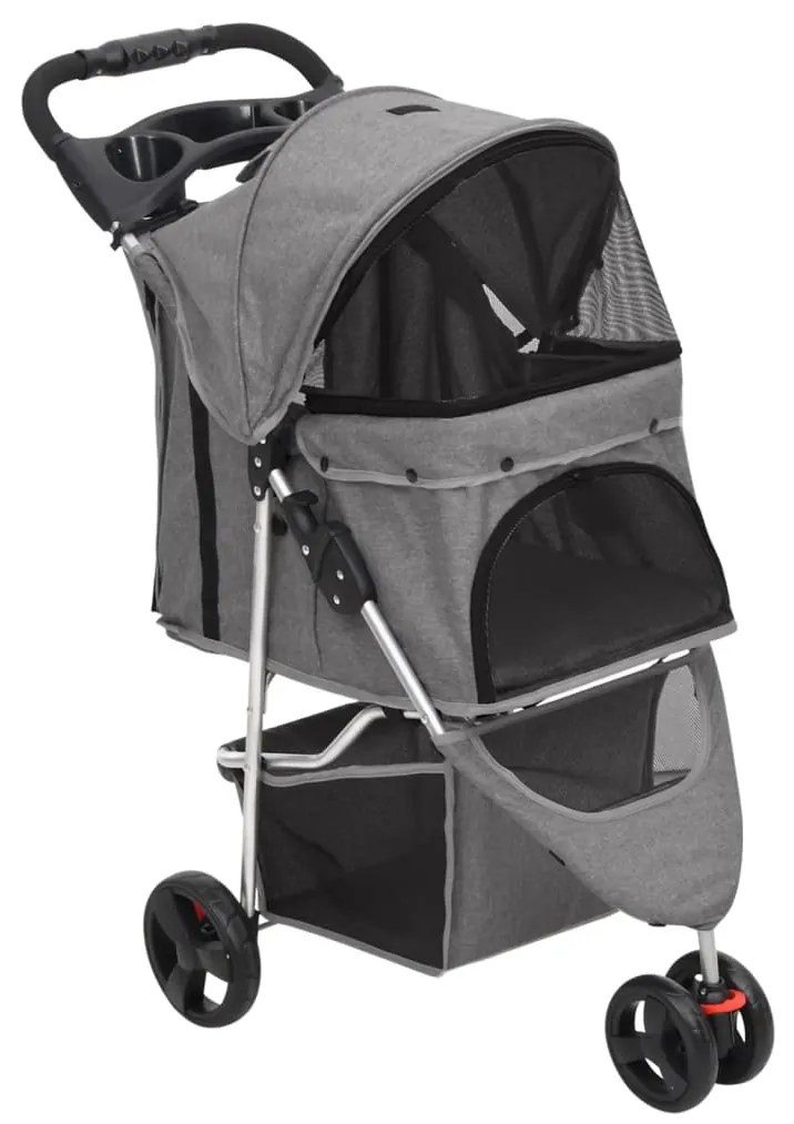 Skládací kočárek pro psa šedý 80 x 46 x 98 cm oxfordská tkanina 172197