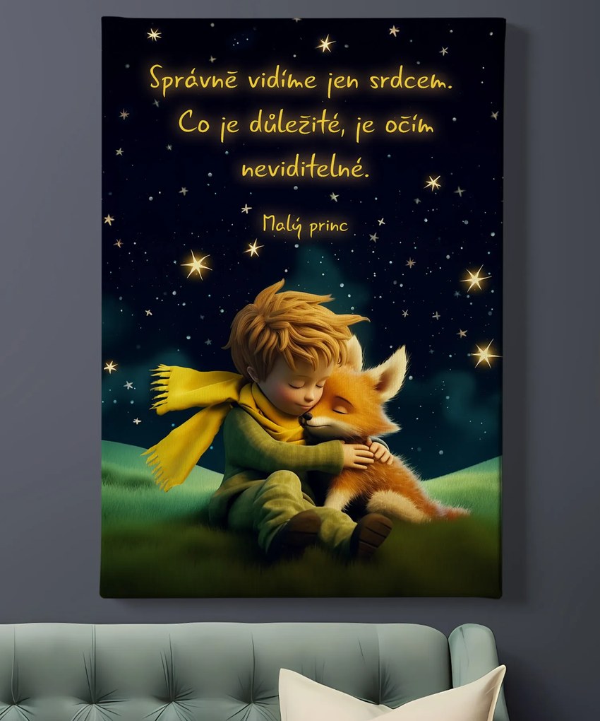 Obraz na plátně - Malý princ, vesmírné souznění, Správně vidíme jen srdcem FeelHappy.cz Velikost obrazu: 100 x 150 cm