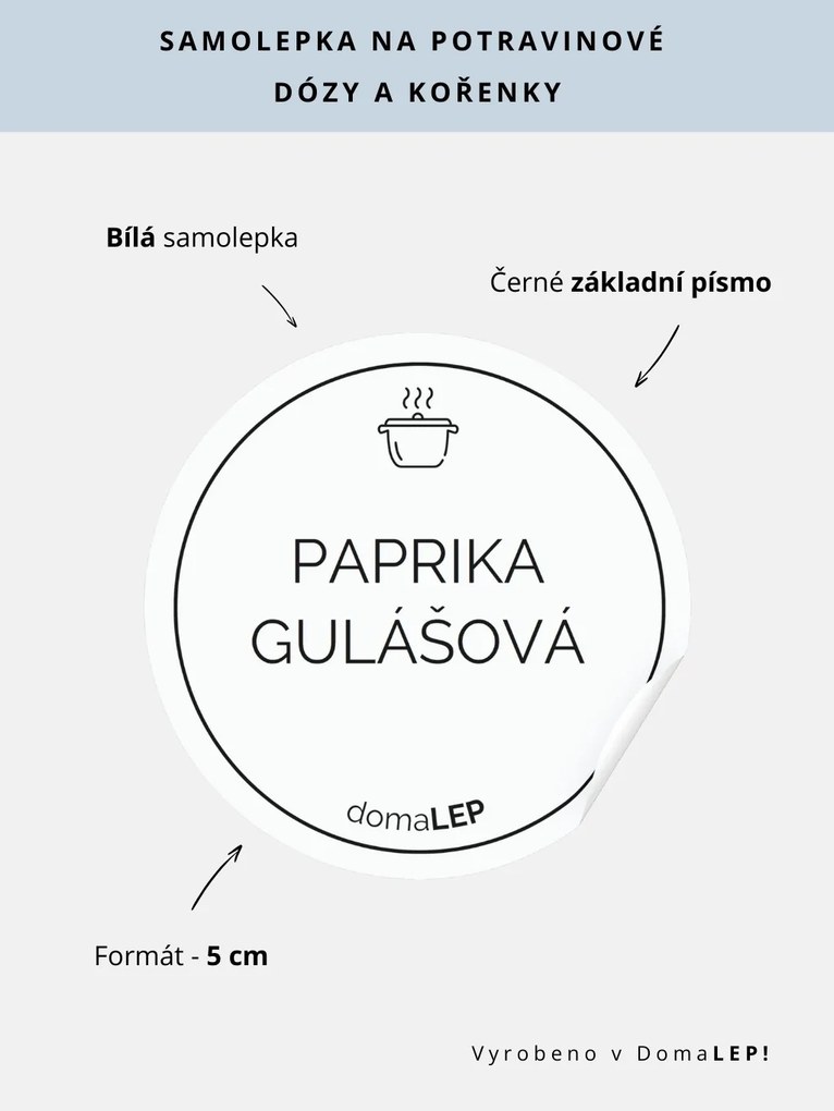 Samolepka na kořenky PAPRIKA GULÁŠOVÁ bílá 5 cm základní písmo