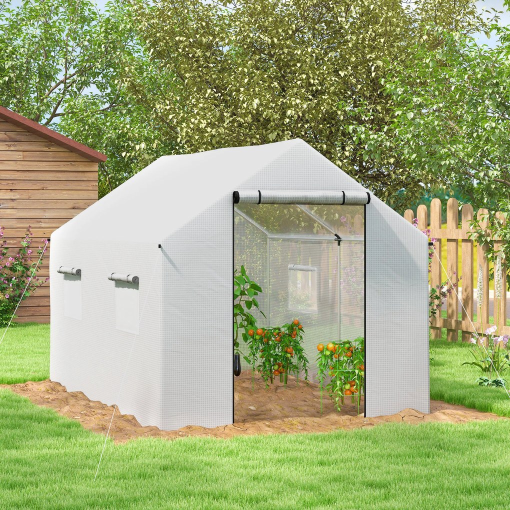 Outsunny Zahradní Skleník 2x3x2 m Tunelový Skleník s 4 Síťovými Okny a Zipovým Dvéřím Proti UV pro Terasu Zahradu Bílý