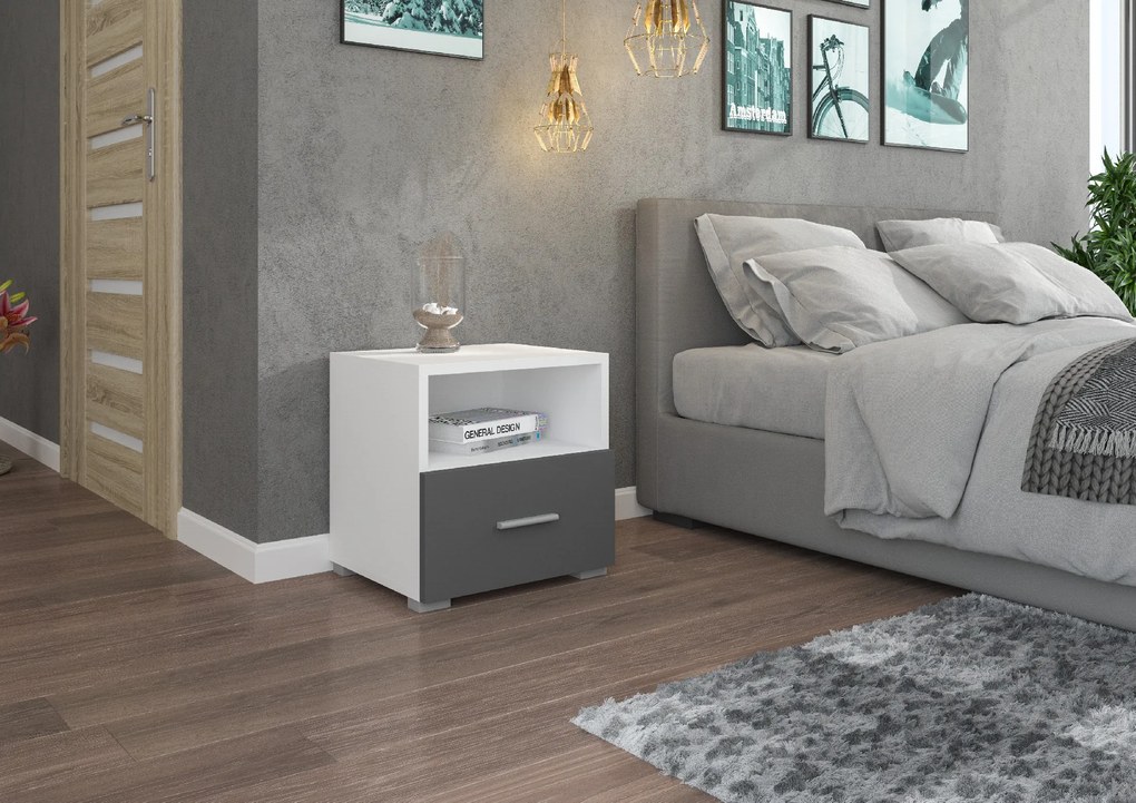 ADRK Furniture Noční stolek se zásuvkou EMI NS-EMI-W+GR-L001