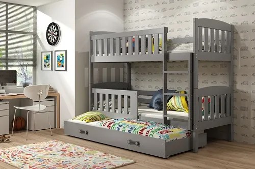 BMS Group Dětská patrová postel s přistýlkou KUBUS grafit Velikost postele: 200x90 cm, Barva šuplíku: Zelená