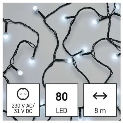Světelný LED řetěz Cherry s časovačem 8 m studená bílá