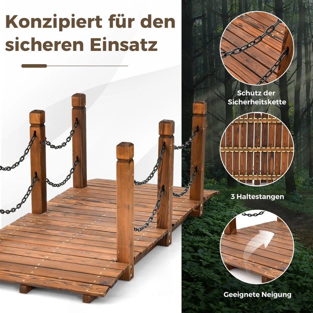 Costway Dřevěný most se zábradlím, zahradní most, nosnost do 120 kg, jezírkový