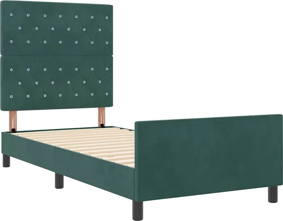 Postel s boxspringem s čelo Tmavě zelená 100 x 200 cm samet 3344858