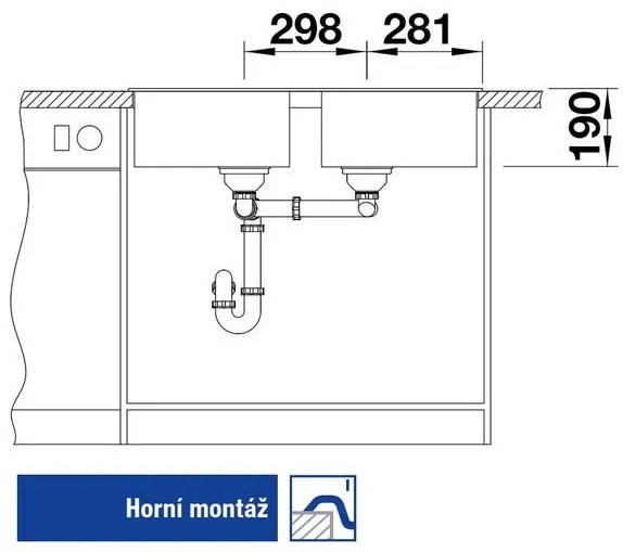 Blanco Zia 9 Granitový dvoudřez bez odkapu, 86x50cm, černá 526029