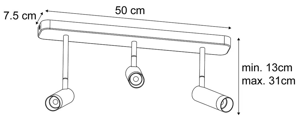 Zaoblené stropní bodové svítidlo černé GU10 35mm 3-světelné nastavitelné - Kate
