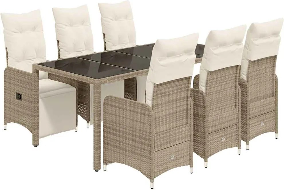 7dílný zahradní bistro set s poduškami hnědý polyratan 3277213