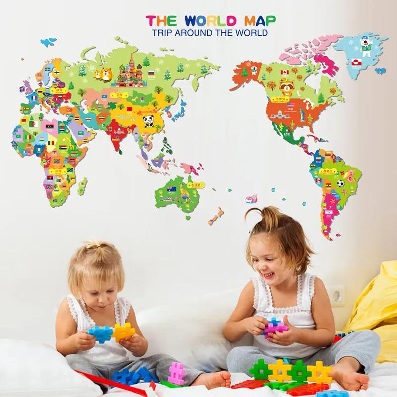 Živá Zeď Samolepka na zeď Barevná dětská mapa světa