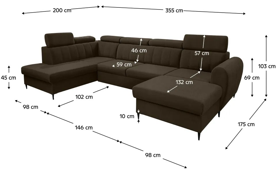 Kondela Rozkládací sedací souprava, hnědá, pravá, KORIO U