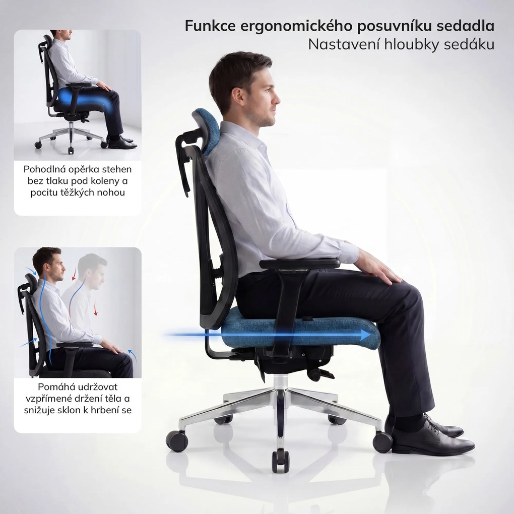 Ergonomická otočná kancelářská židle, tmavě modrá: VECTOR