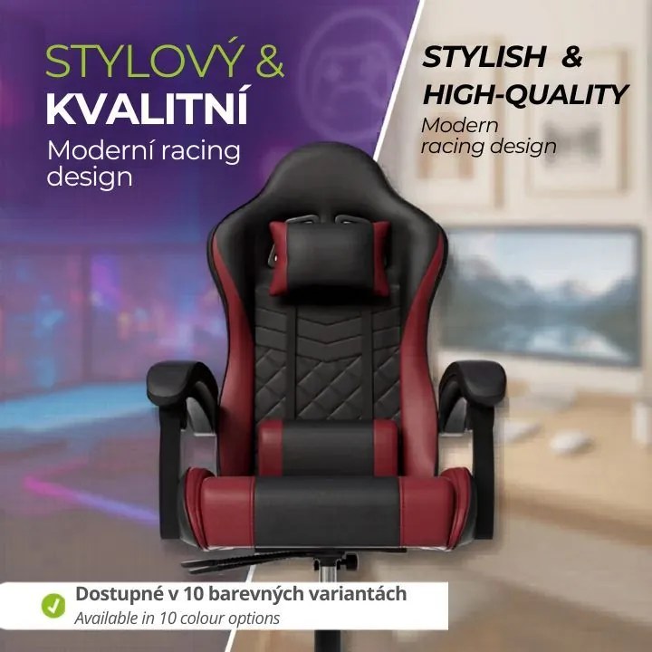 Herní a kancelářská židle k PC, černo-bordó
