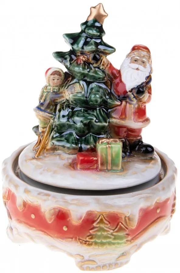 Porcelánová hrací skříňka Santa a dítě u stromu 14,5x20cm VÁNOCE BRANDANI