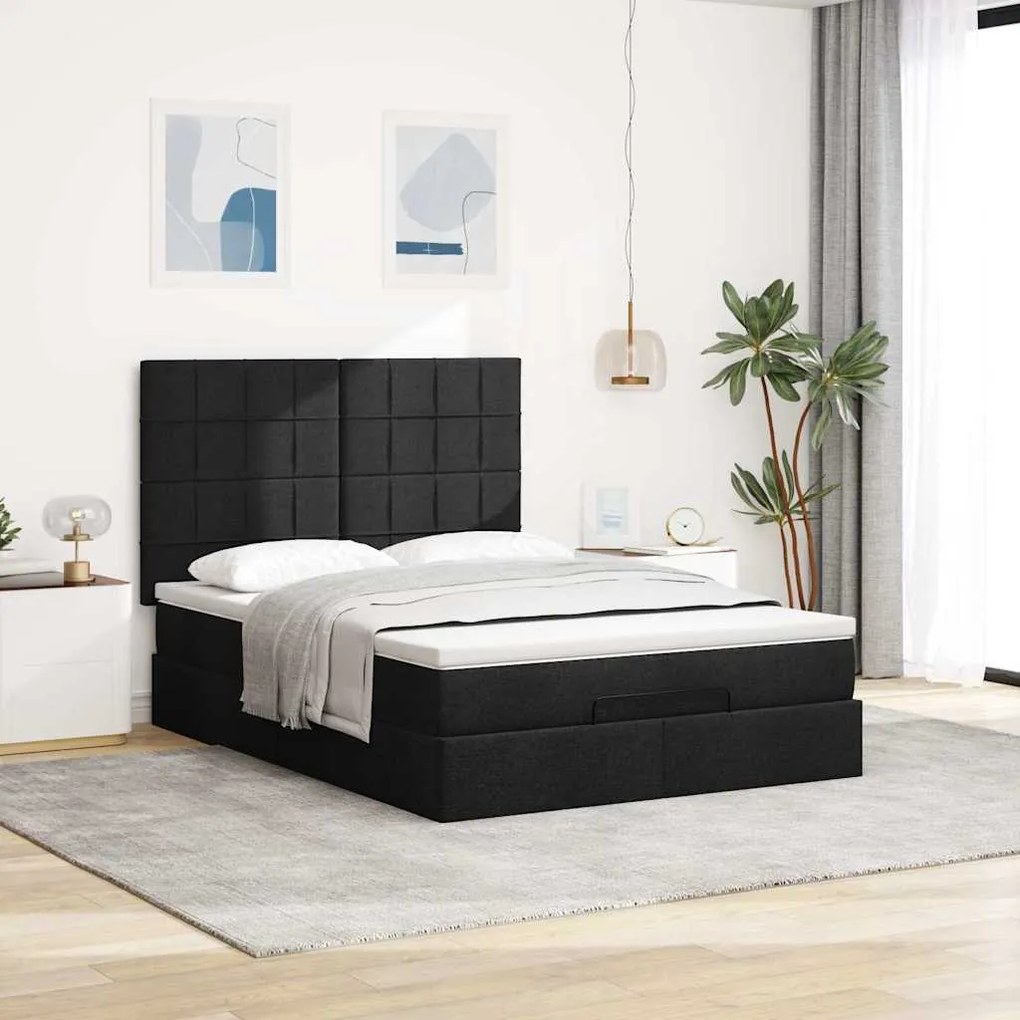 Osmanský rám postele s matrací černá 140x200cm textil 3313163