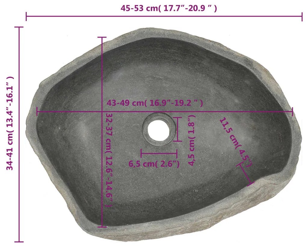 Umyvadlo říční kámen oválné 45–53 cm - Default Title