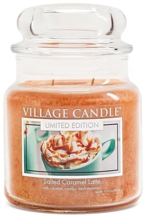 VILLAGE CANDLE Svíčka Village Candle - Salted Caramel Latte 397g, béžová barva, hnědá barva, sklo, kov