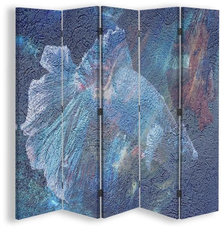 Ozdobný paraván, Tajná modrá - 180x170 cm, pětidílný, korkový paraván
