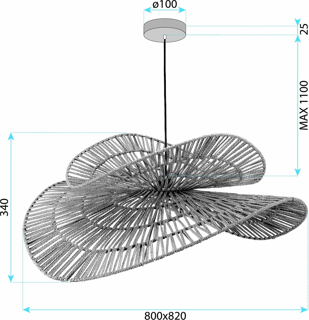 Toolight Rea, PŘÍRODNÍ BOHO ZÁVĚSNÉ STROPNÍ SVÍTIDLO APP1738-1CP 80CM, OSW-06061
