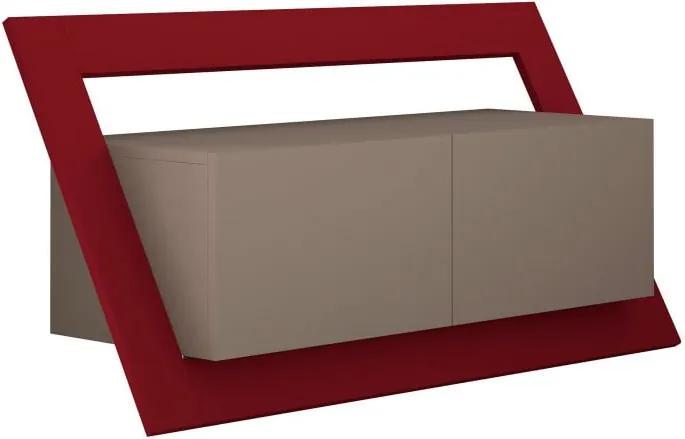 Hnědý TV stolek s tmavě červeným detailem Homitis Kayt