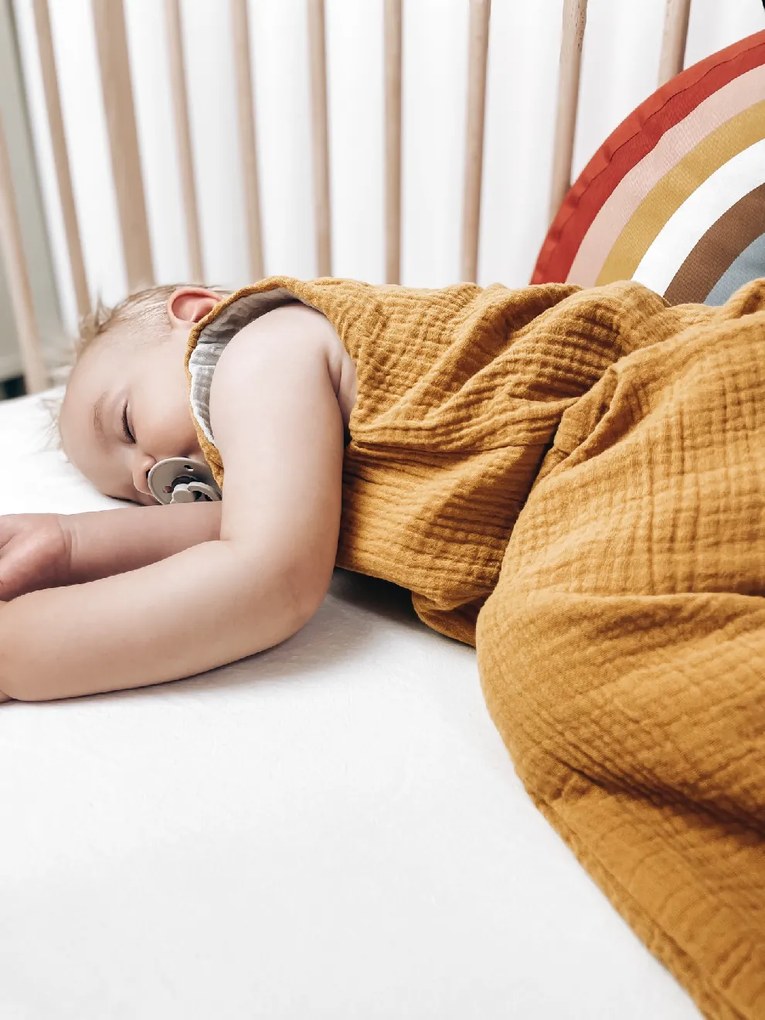 Sleepee Oboustranný mušelínový spací pytel HOŘČICOVÝ Zvolte rozměr: S (0 - 4 měsíce)