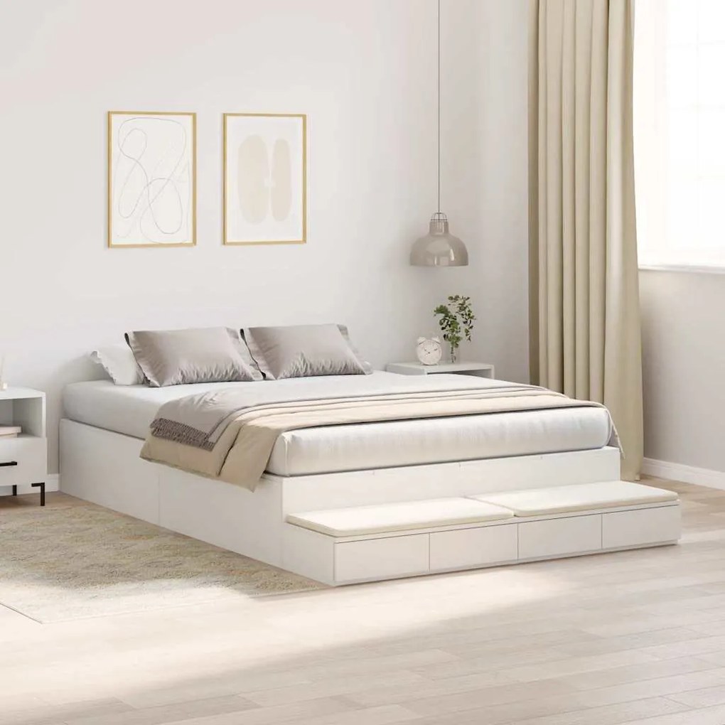 Rám postele s úložným prostorem Bílá 140 cm Kompozitní dřevo 3335693