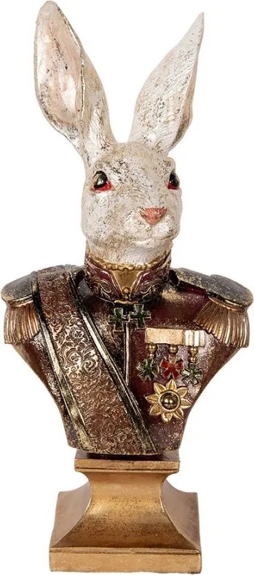 Dekorace busta králík v uniformě se zlatým třpytem - 23*16*50 cm