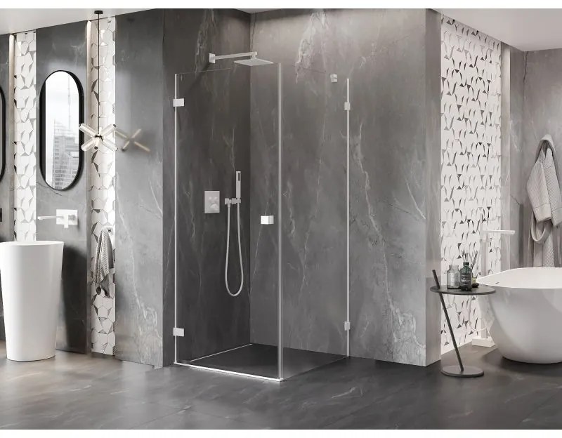 Mexen Lunar-B, výklopný sprchový kout levý 70 x 70 cm, 8mm čiré sklo, bílý profil, 832-070-070-20-00-L