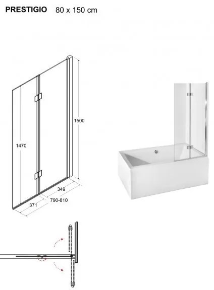 Hopa PRESTIGIO 80 x 150 cm BCPRE80CC vanová zástěna